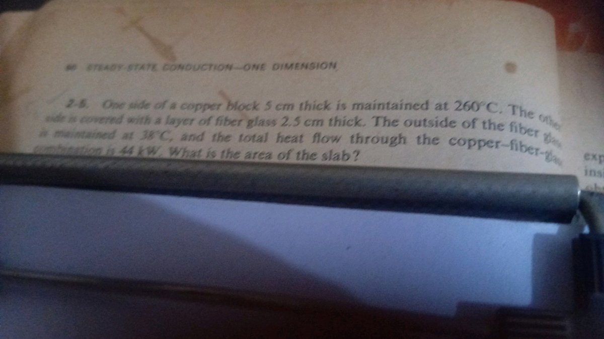 One side of a copper block 5 cm thick is maintained at 260°C. The other s..