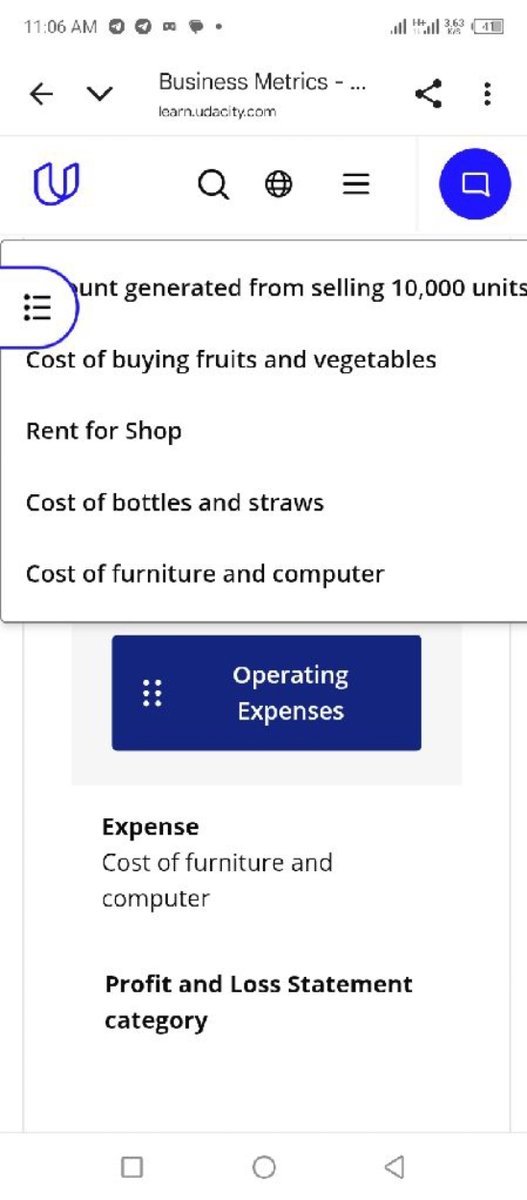The image shows a list of expenses and asks to categorize 'Cost of furnit..