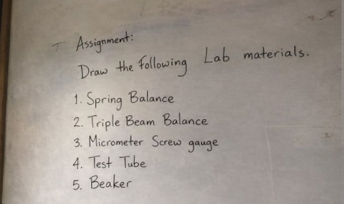 Assignment: Draw the following Lab materials. Spring Balance Triple Beam
