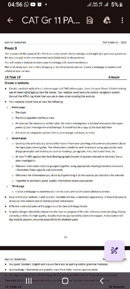 Learner Guidelines PHASE 3 The purpose of this phase of the PAT is to c..