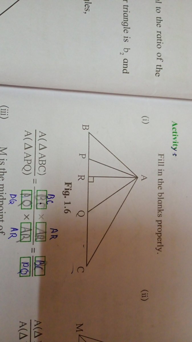Activity: Fill in the blanks properly. (i) Text related to ratio of tria..