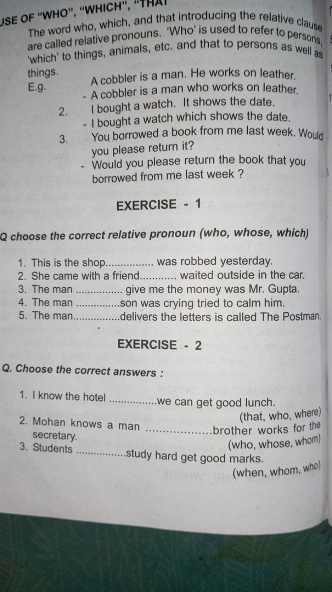 Here's the question image EXERCISE - 1 Q. Choose the correct relative p..