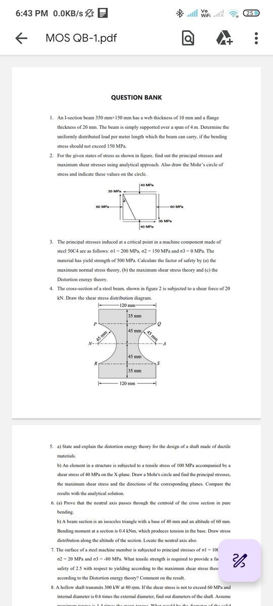 QUESTION BANK An I-section beam 350 mm × 150 mm has a web thickness of 1..