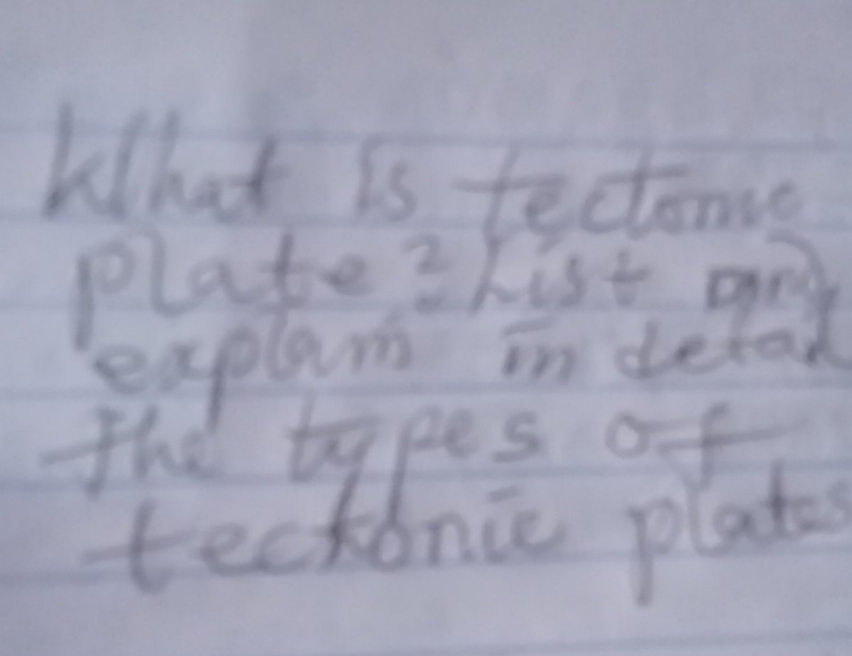 What is a tectonic plate? List and explain in detail the types of tectoni..