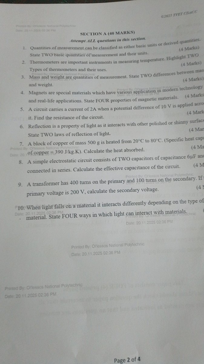 SECTION A (40 MARKS) Attempt ALL questions in this section. Quantities o..