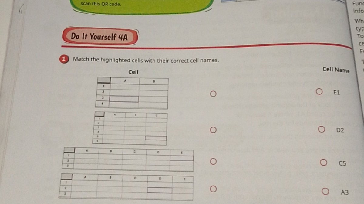 Match the highlighted cells with their correct cell names. Cell Table w..