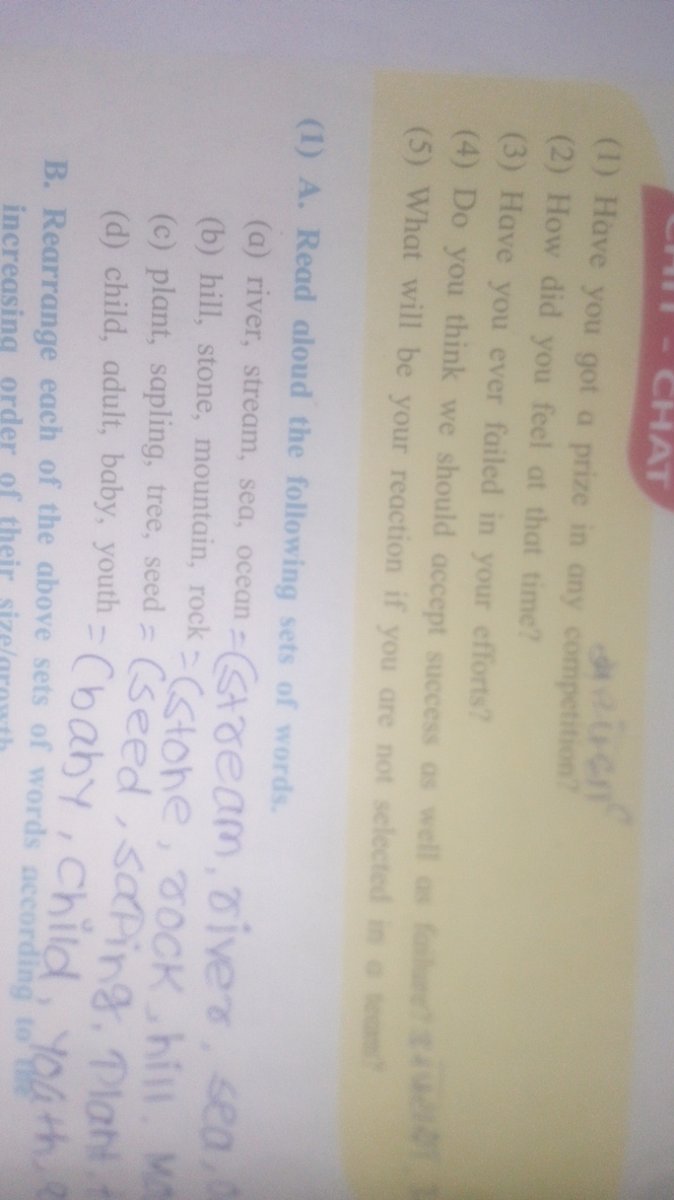 Here's the question image CHAT (1) Have you got a prize in any competiti..