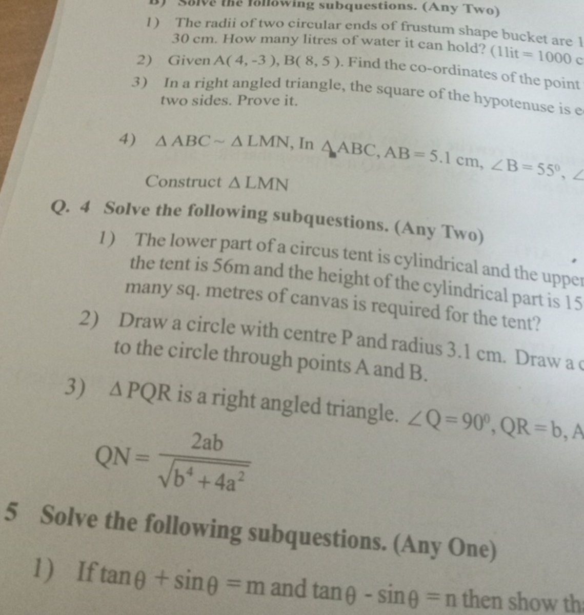 Solve the following subquestions. (Any Two) 1) The radii of two circular..