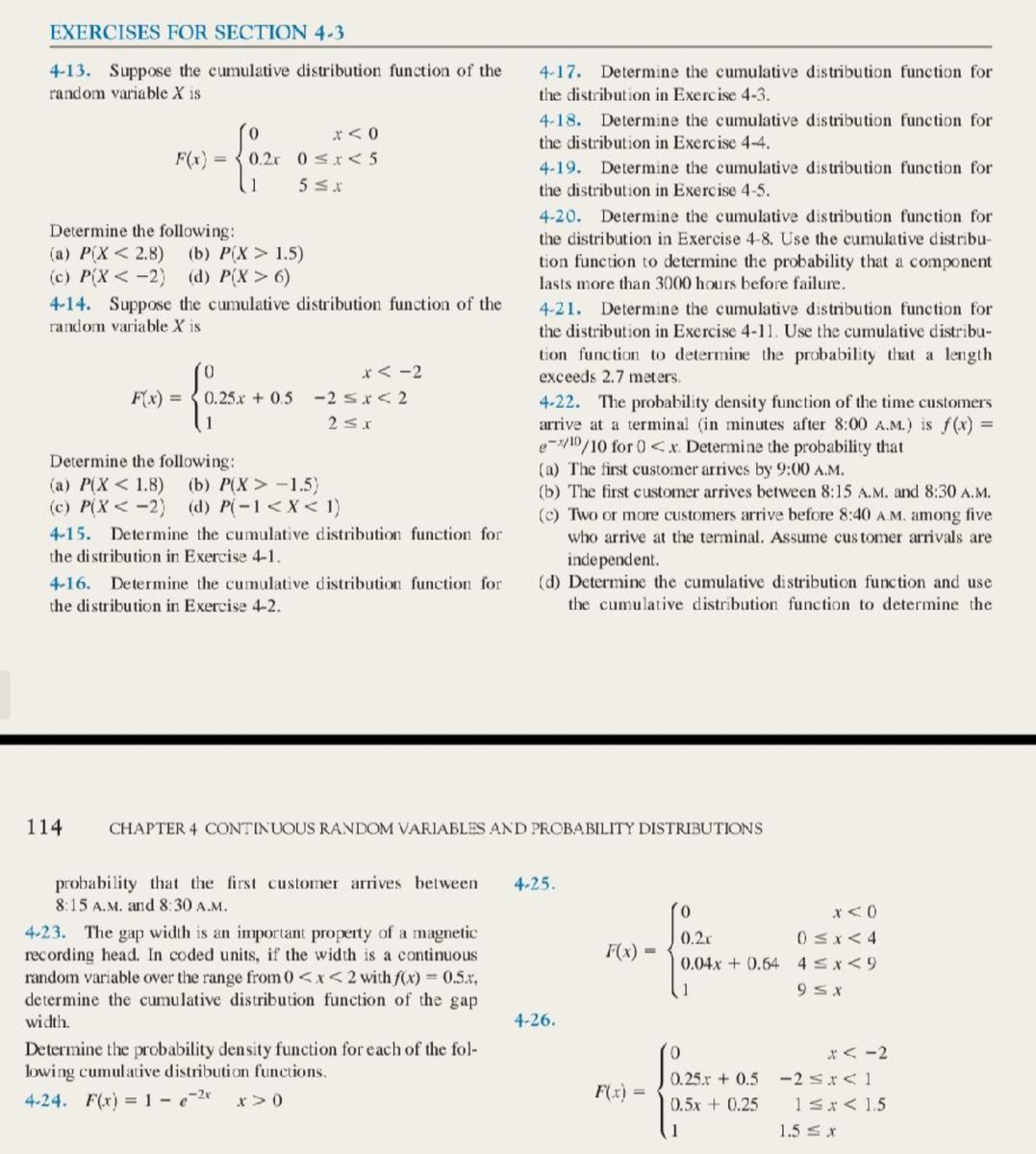 EXERCISES FOR SECTION 4-3 4-13. Suppose the cumulative distribution func..