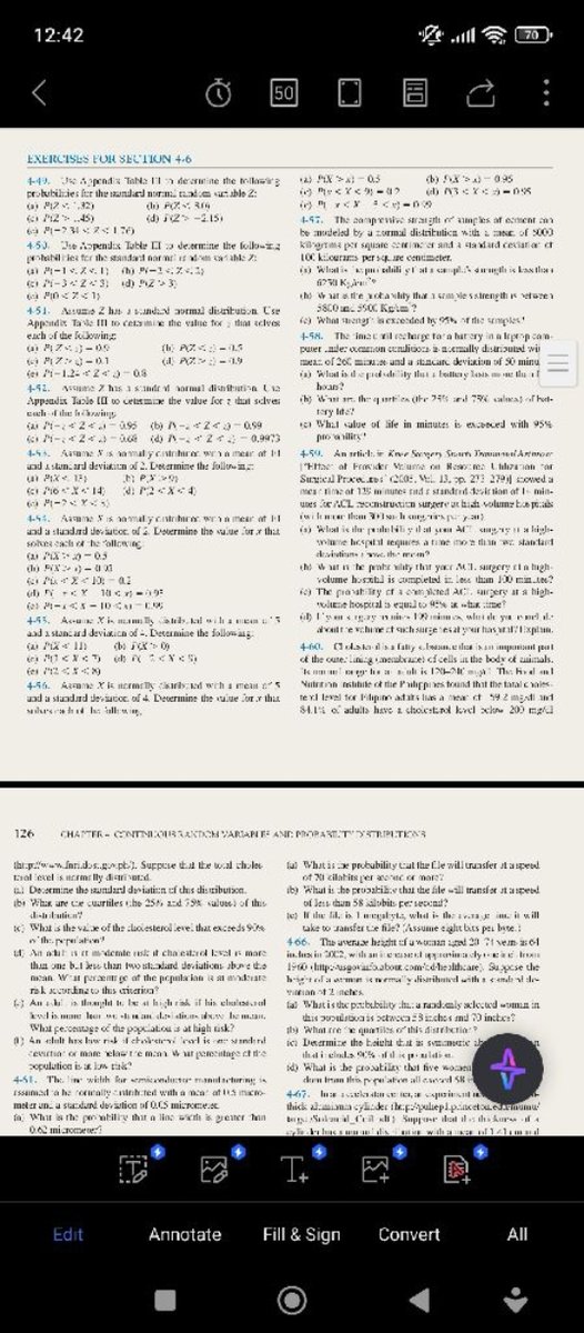 EXERCISES FOR SECTION 4-6 4-49. Use Appendix Table II to determine the f..