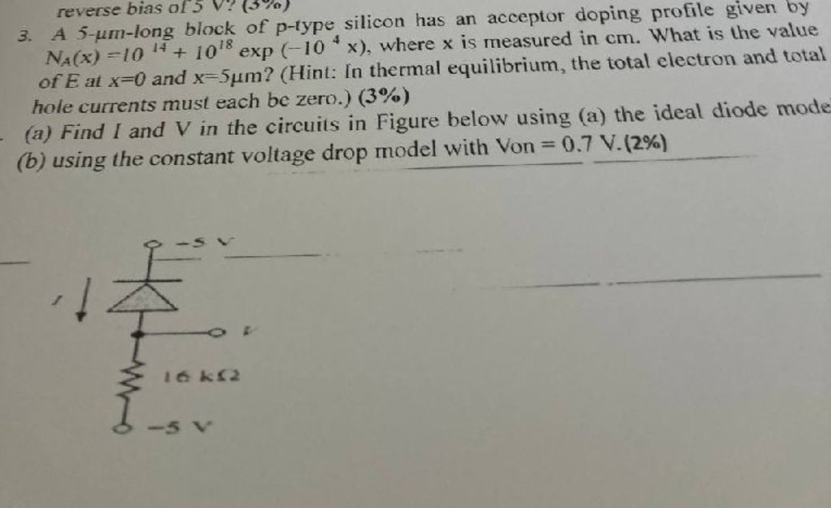 A 5-µm-long block of p-type silicon has an acceptor doping profile given