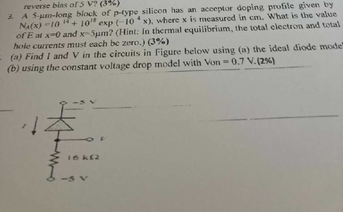 A 5-µm-long block of p-type silicon has an acceptor doping profile given