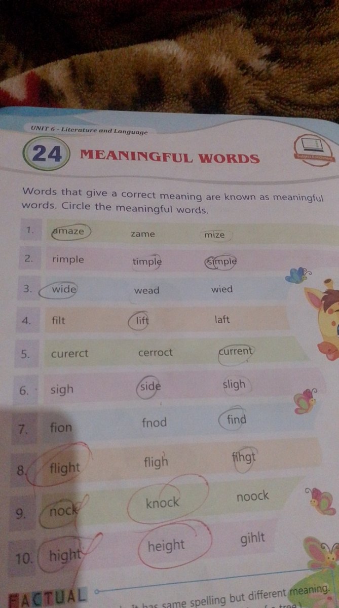 Words that give a correct meaning are known as meaningful words. Circle t..
