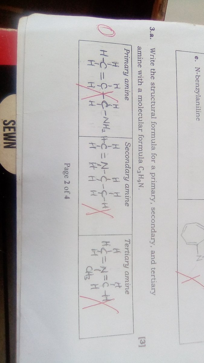 3.a. Write the structural formula for a primary, secondary, and tertiary