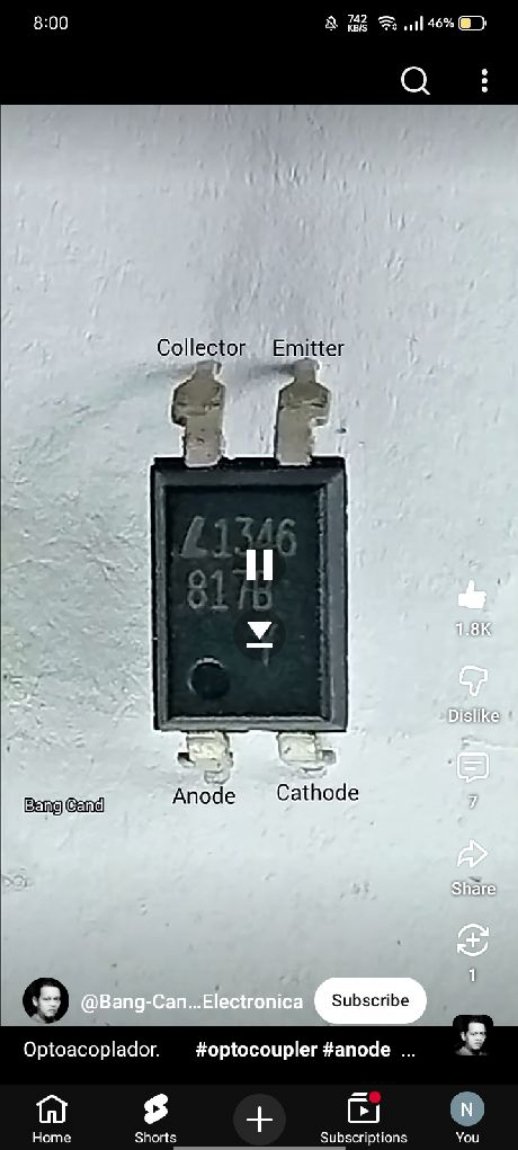 The image shows an optocoupler with its pins labeled as Collector, Emitte..