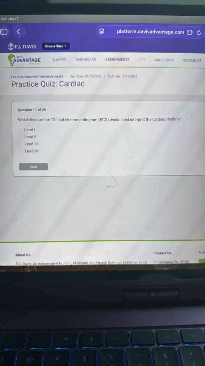 Which lead on the 12-lead electrocardiogram (ECG) would best interpret th..
