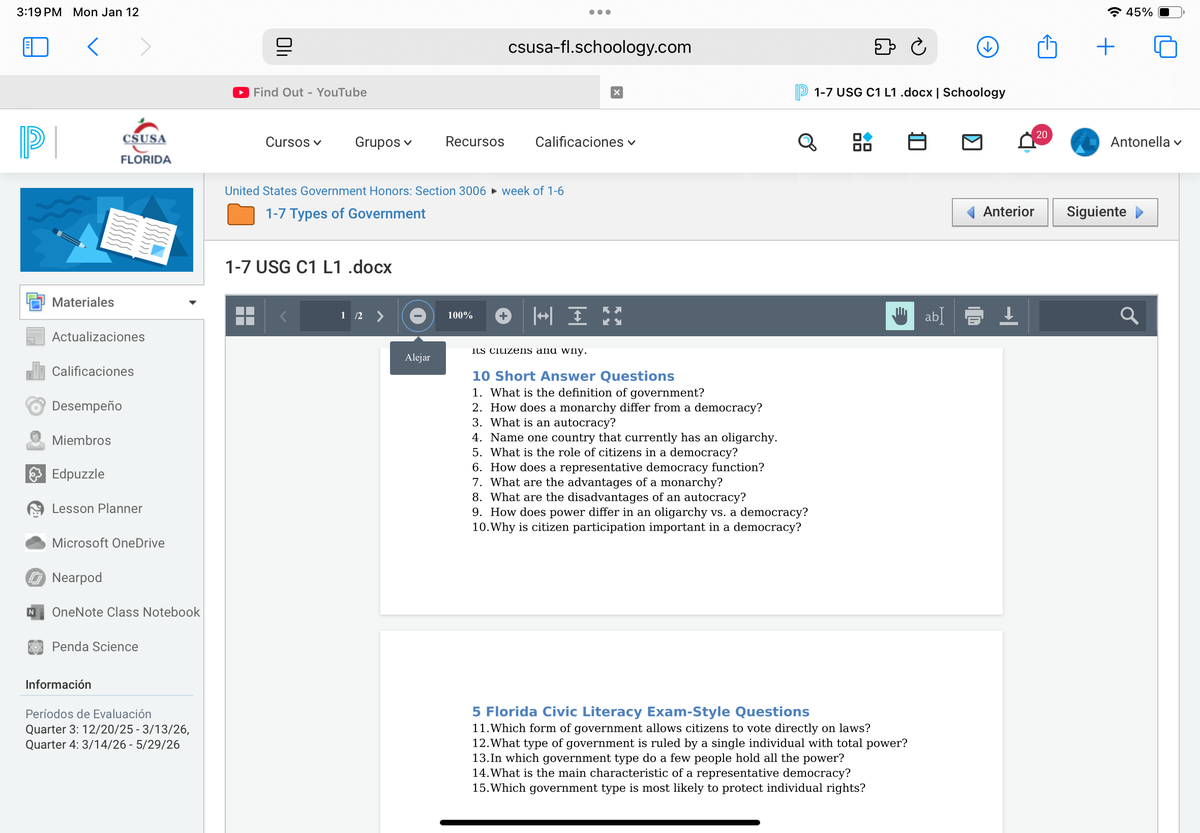 10 Short Answer Questions What is the definition of government? How does