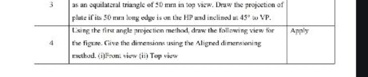 Draw the projection of a plate as an equilateral triangle of 50 mm in top..