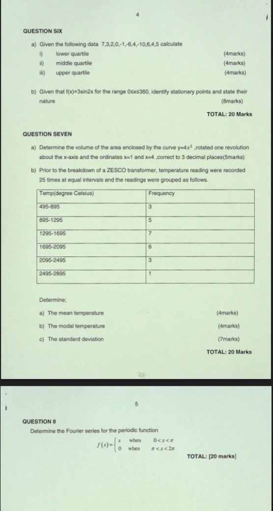 QUESTION SIX a) Given the following data 7,3,2,0,-1,-6,4,-10,6,4,5 calcul..