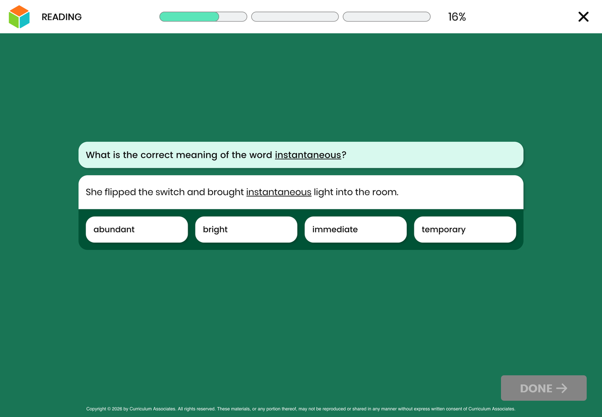 What is the correct meaning of the word instantaneous? She flipped the s..