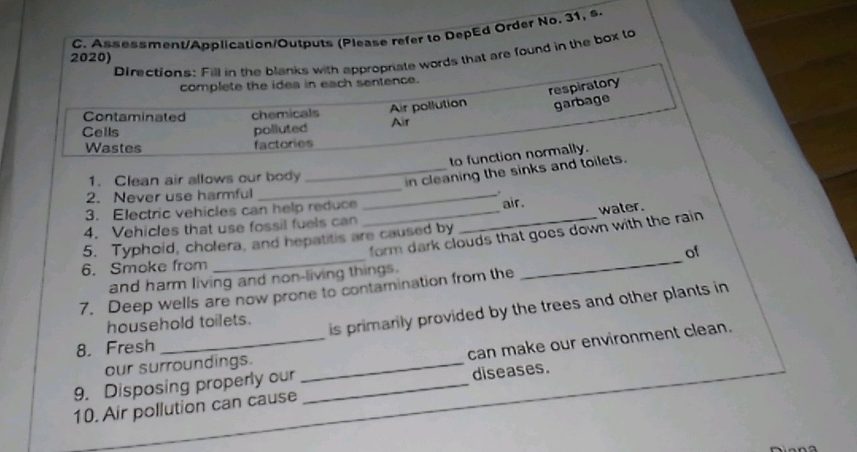 C. Assessment/Application/Outputs (Please refer to DepEd Order No. 31, s...