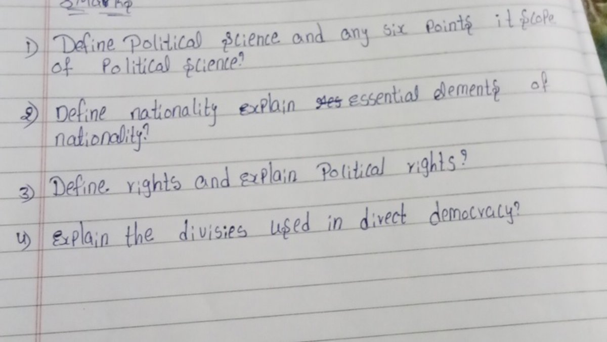 Define Political Science and any six points of its scope. Define national..