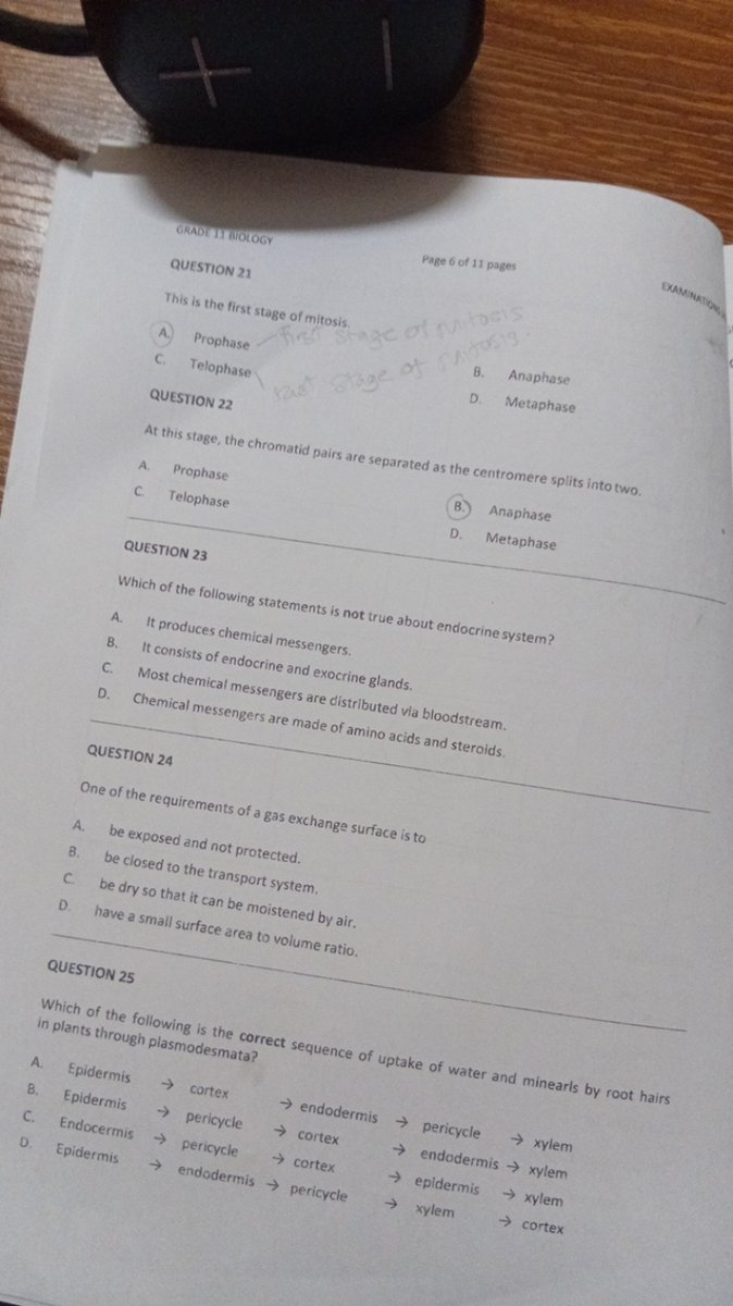 GRADE 11 BIOLOGY QUESTION 21 This is the first stage of mitosis. A. Prop..
