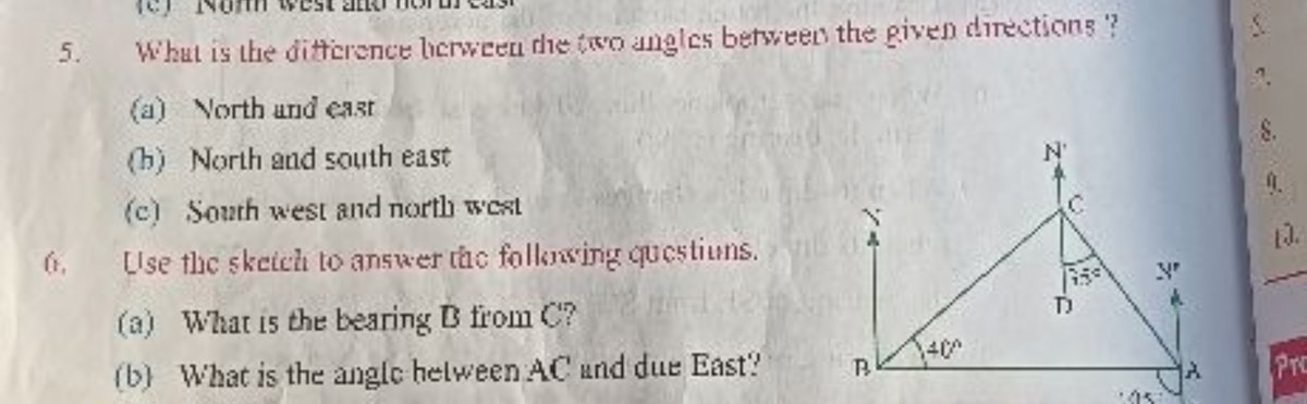 What is the difference between the two angles between the given direction..