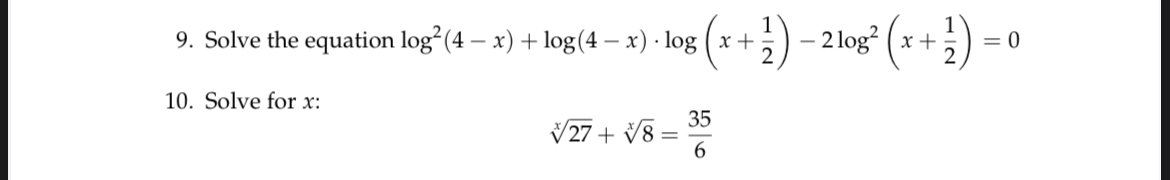 Solve the equation \log^2(4 - x) + \log(4 - x) \cdot \log \left(x + \frac..
