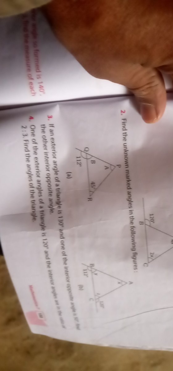 Find the unknown marked angles in the following figures: (a) Diagram of