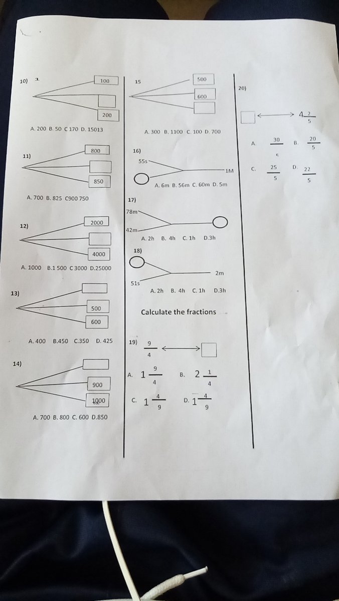 10) [Diagram with branches leading to 100, an empty box, and 200] A. 200