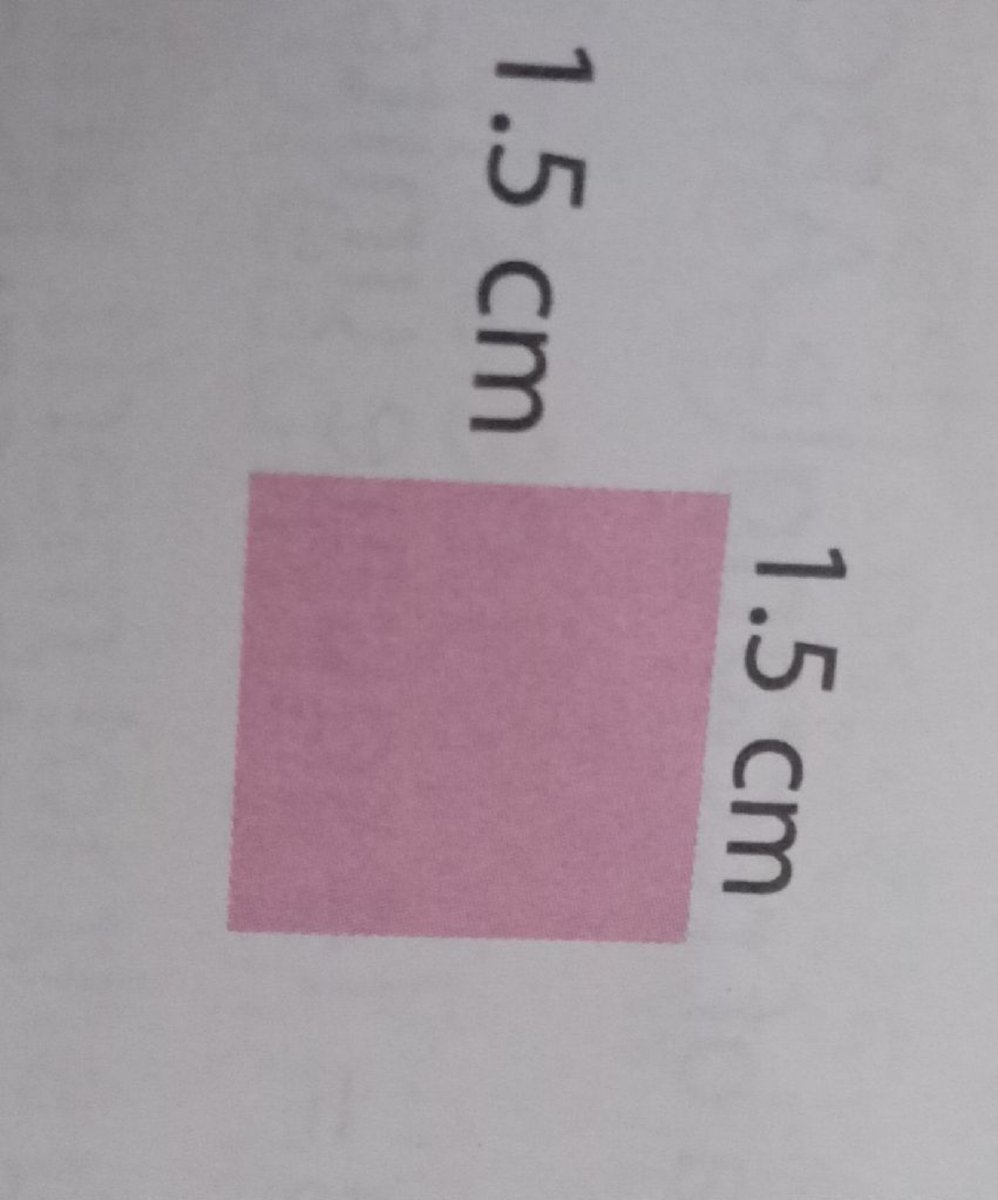 The image shows a square with sides of 1.5 cm. What is the area of the sq..