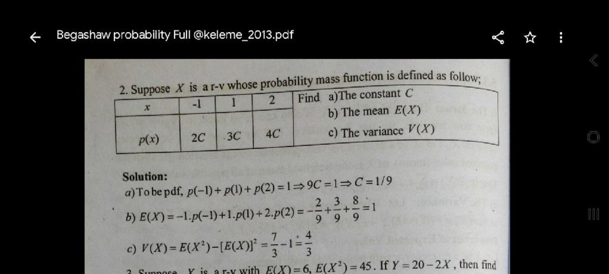 Suppose X is a random variable whose probability mass function is defined..