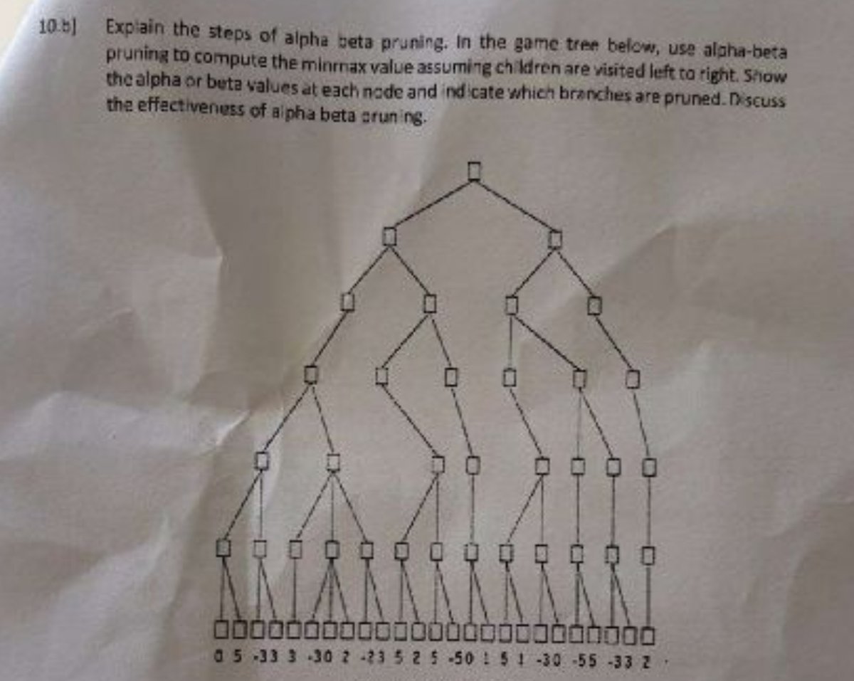 Explain the steps of alpha-beta pruning. In the game tree below, use alph..