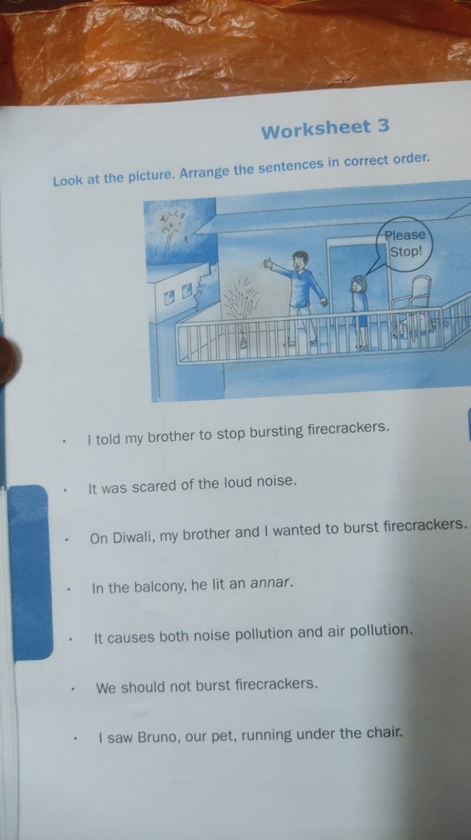 Worksheet 3 Look at the picture. Arrange the sentences in correct order.