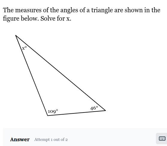 The measures of the angles of a triangle are shown in the figure below. S..