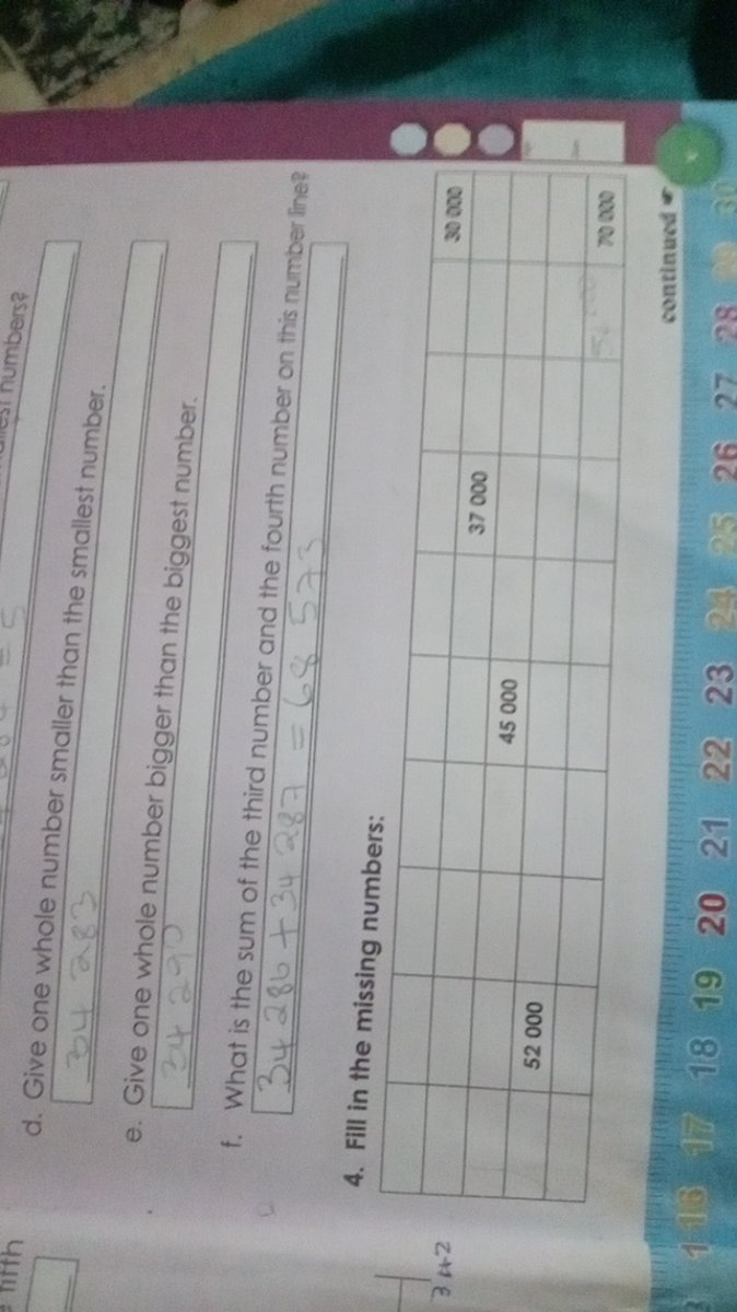 d. Give one whole number smaller than the smallest number. e. Give one w..
