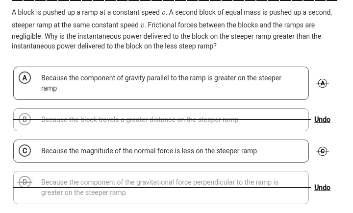 A block is pushed up a ramp at a constant speed v. A second block of equa..