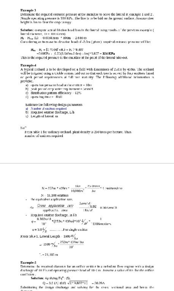 Example 3 Determine the required entrance pressure at the mainline to ser..