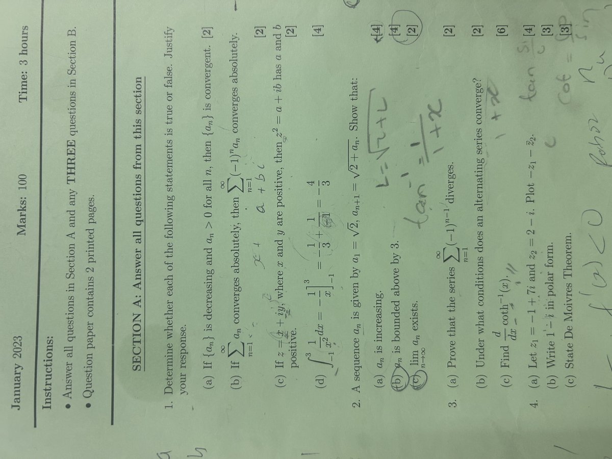 January 2023 Marks: 100 Time: 3 hours Instructions: Answer all questions..