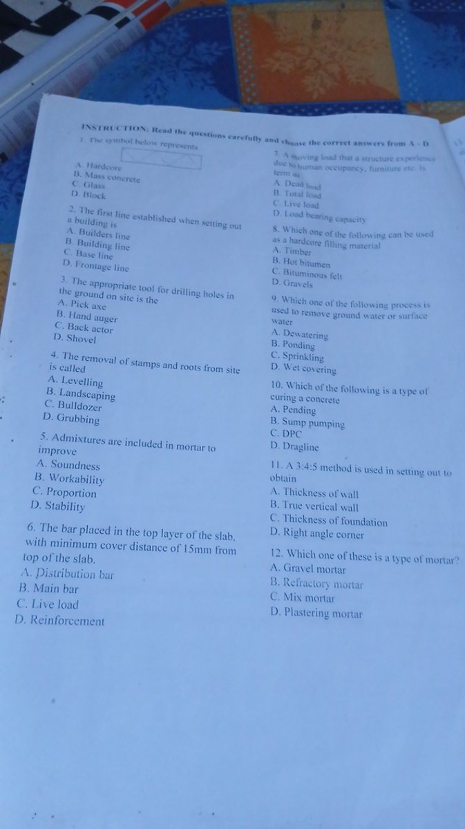 INSTRUCTION: Read the questions carefully and choose the correct answers