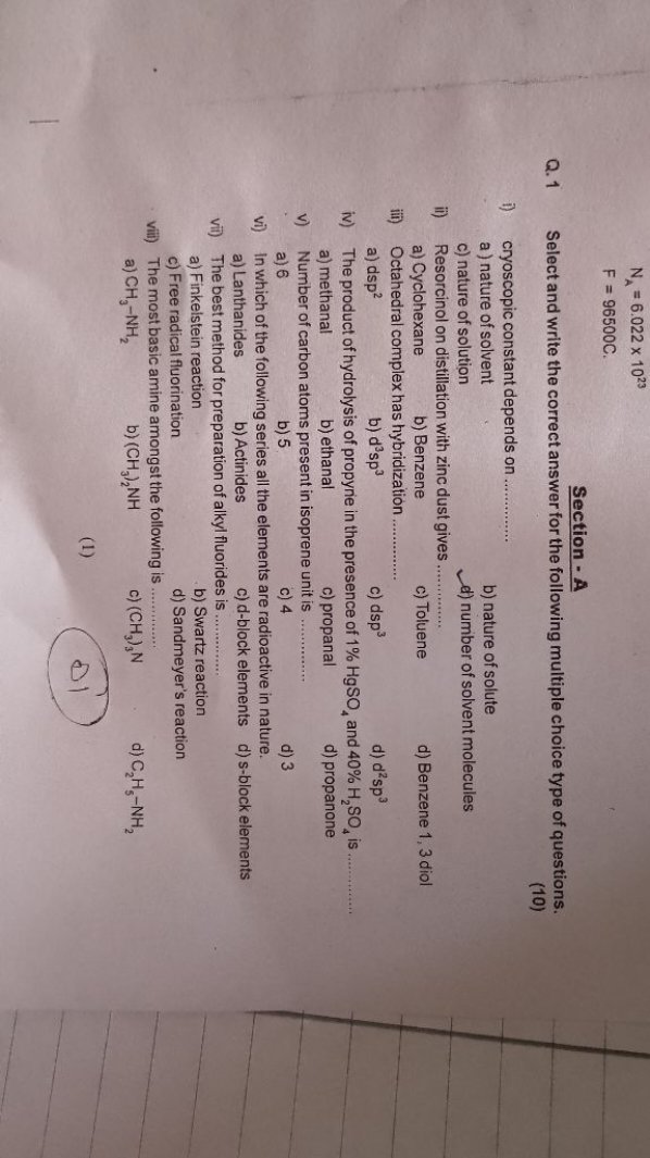Select and write the correct answer for the following multiple choice typ..