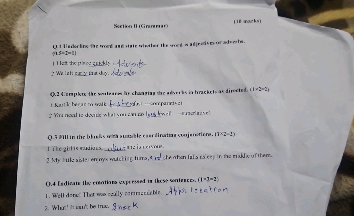 Section B (Grammar) (10 marks) Q.1 Underline the word and state whether