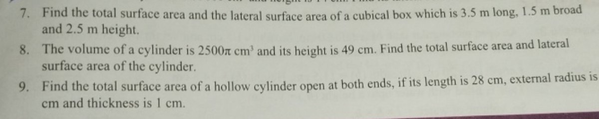 Find the total surface area and the lateral surface area of a cubical box..
