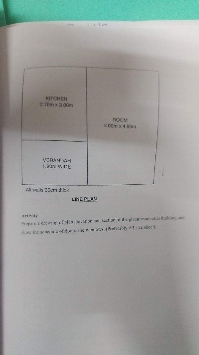 Here is the line plan for a residential building: KITCHEN 2.70m x 3.00m