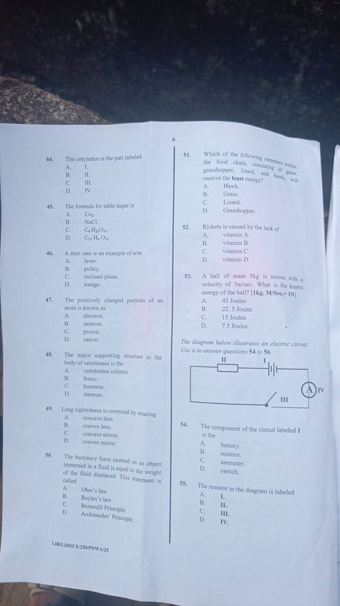 Here are multiple-choice questions covering various subjects: 44. The co..