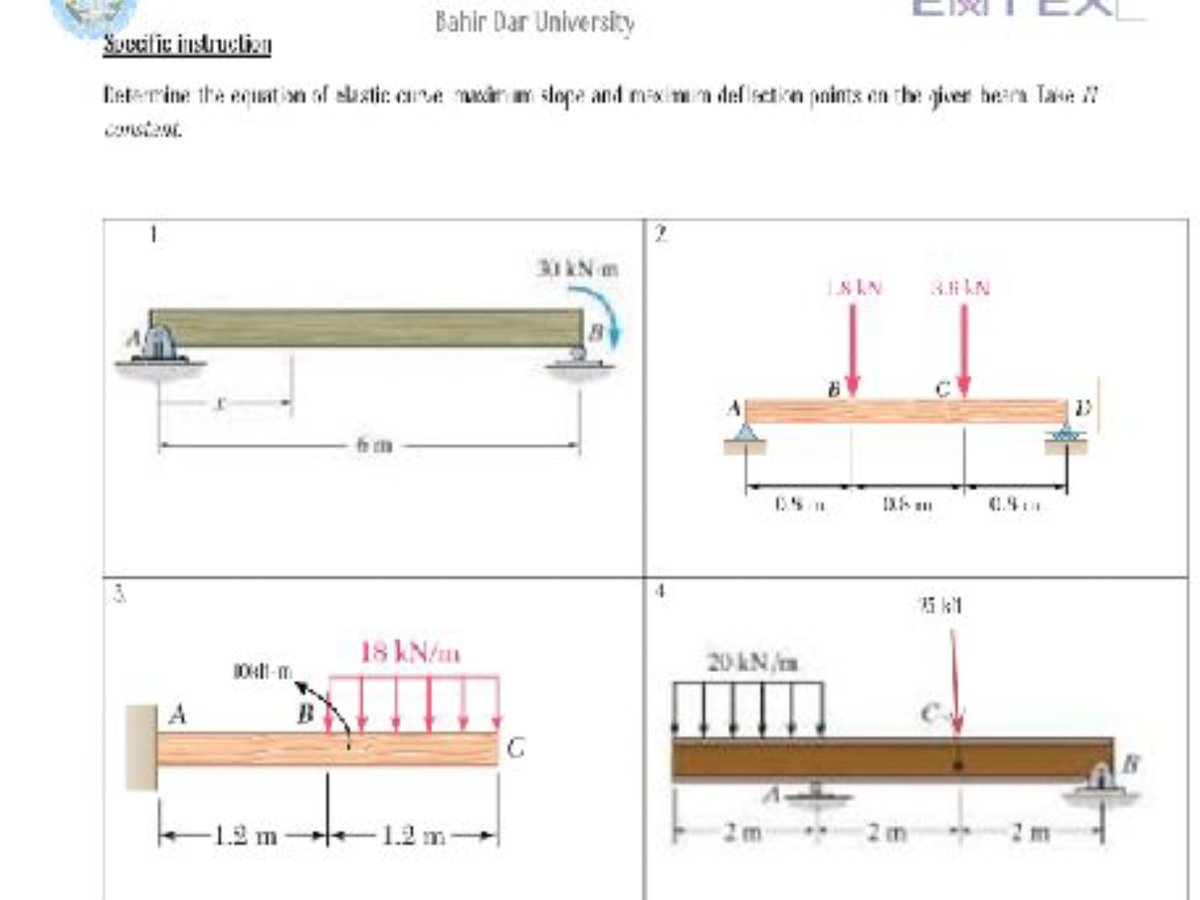 Determine the equation of elastic curve, maximum slope and maximum deflec..