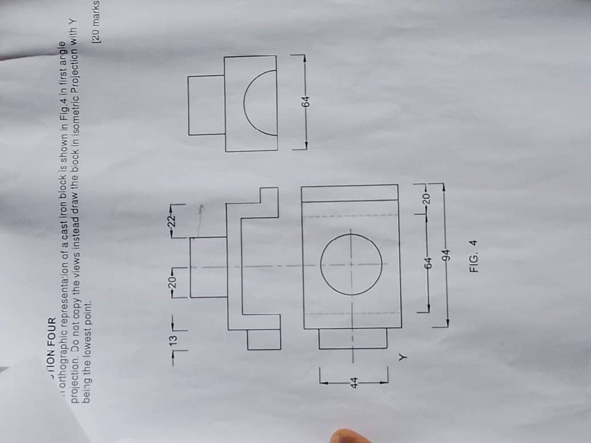 SECTION FOUR An orthographic representation of a cast iron block is shown..