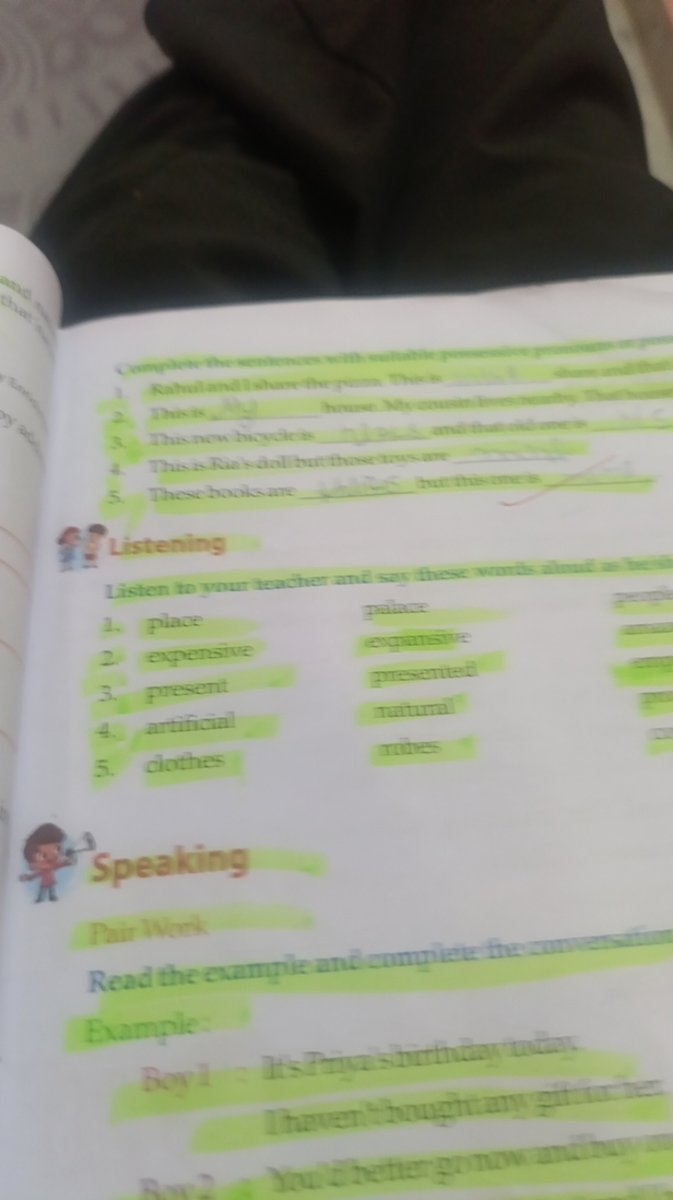 Complete the sentences with suitable possessive pronouns: Rahul and I sh..