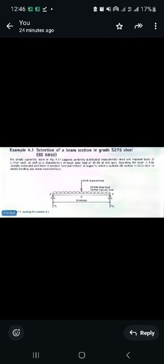 Example 4.1 Selection of a beam section in grade S275 steel (BS 5950) Th..